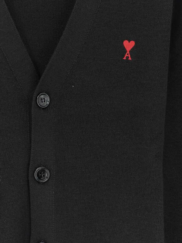 AMI Paris Wool Cardigan With Logo Embroidery
