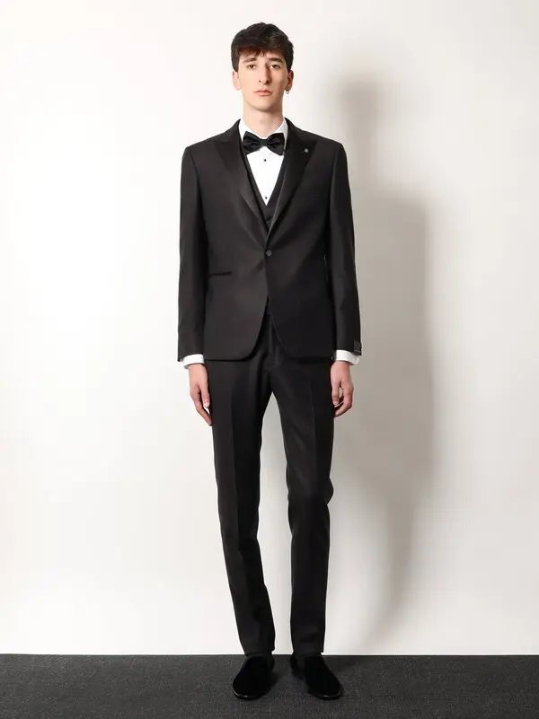 Tagliatore Virgin Wool And Silk Tuxedo With Vest - Black