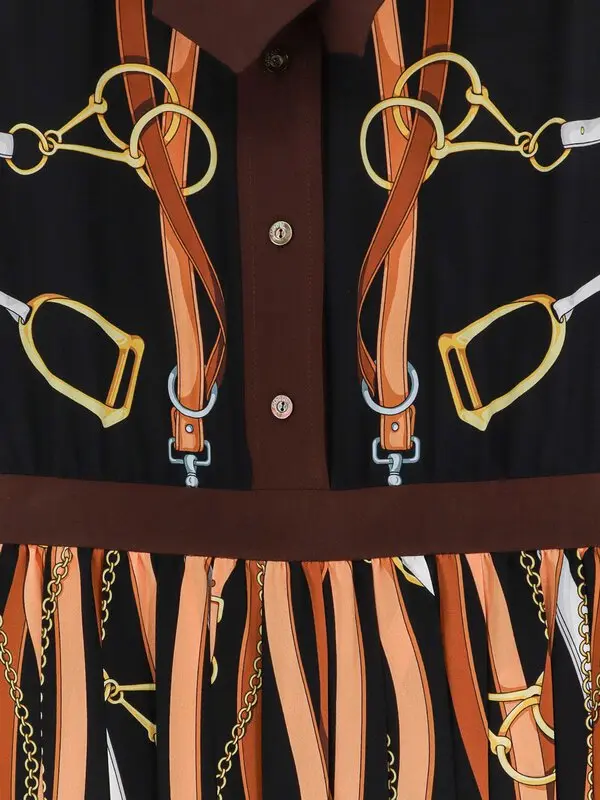 Gucci Silk Dress With Equestrian Print And Bow Detail
