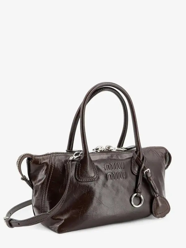 Miu Miu Leather Handbag With Embossed Lettering Logo