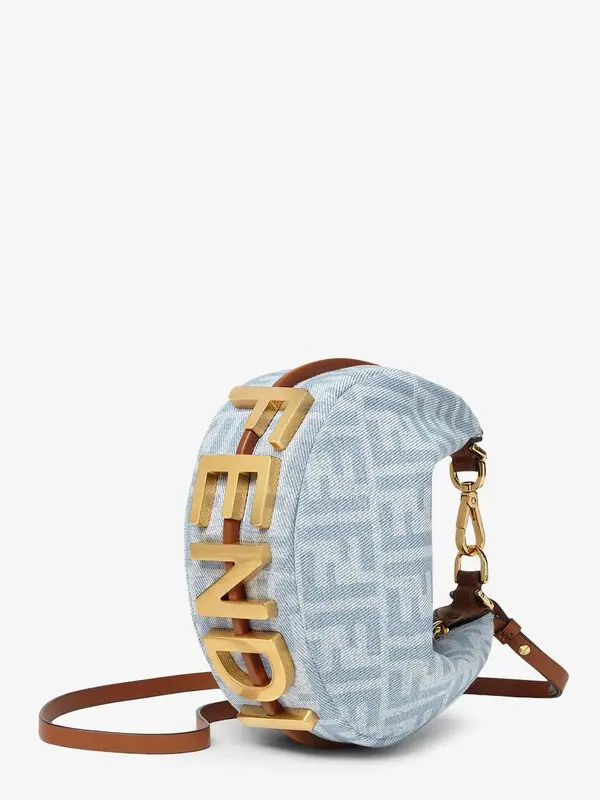 Fendi Graphy Mini Denim Handbag With All-over Ff Logo
