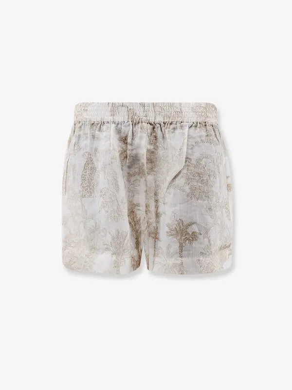 MC2 SAINT BARTH Maeve Ramie Shorts With Floral Motif - Beige