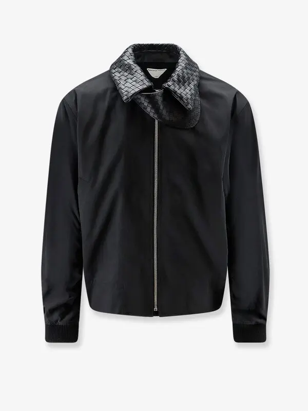 Bottega Veneta Nylon And Cotton Jacket With Intrecciato Details - Black
