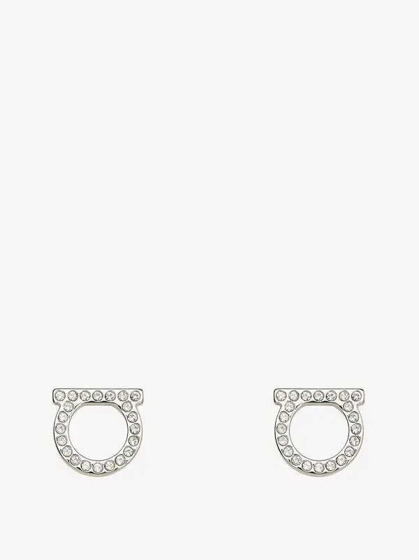 FERRAGAMO Gancini Crystals Brass Earrings