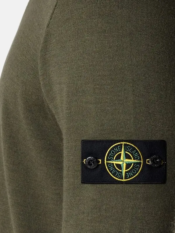 Stone Island Wool Sweater With Side Logo Patch - Green
