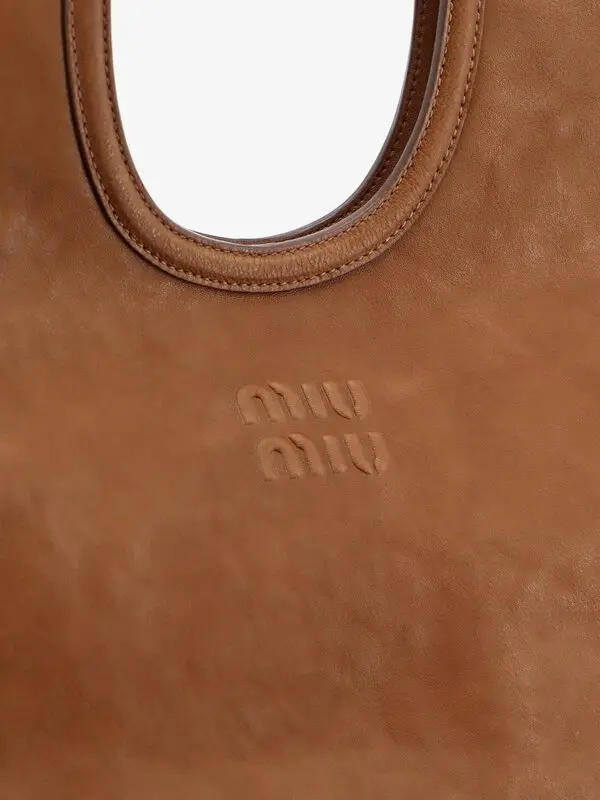 Miu Miu Ivy Leather Handbag With Front Lettering Logo