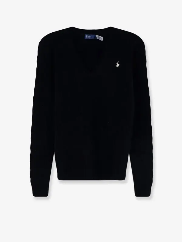 Polo Ralph Lauren Wool And Cashmere Blend Sweater With Embroidered Logo On The Front - Black