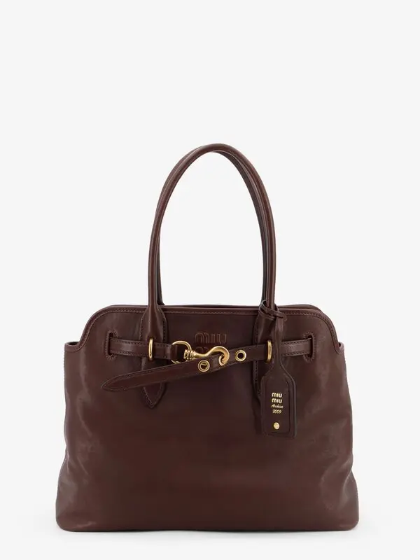 Miu Miu Aventure Leather Handbag With Front Lettering Logo