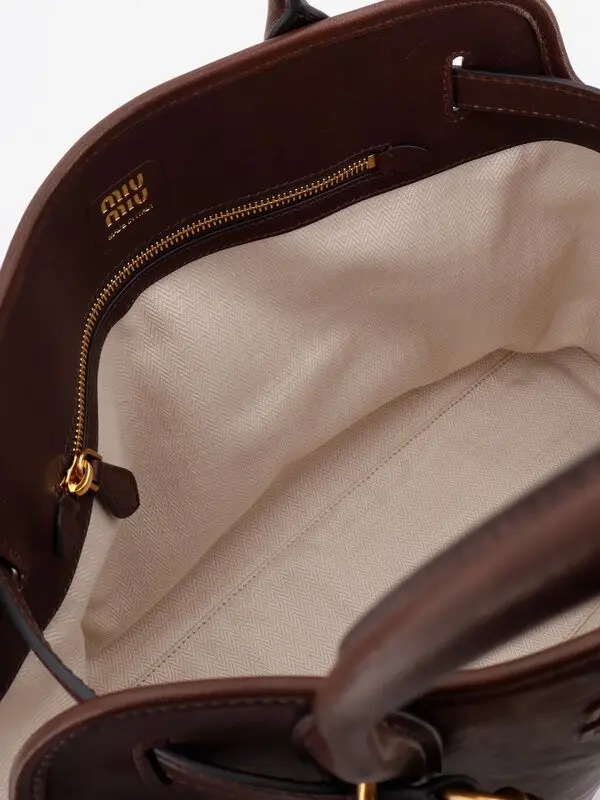 Miu Miu Aventure Leather Handbag With Front Lettering Logo