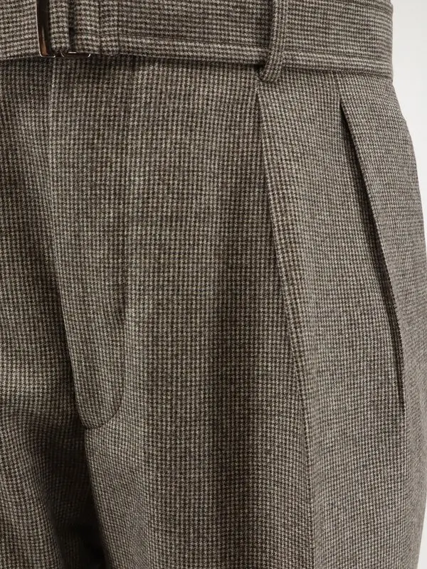 Tagliatore Nevil Virgin Wool Trousers With Belt - Brown