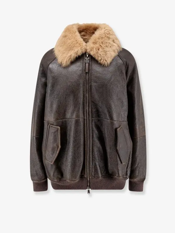 Brunello Cucinelli Leather Jacket With Shearling Collar
