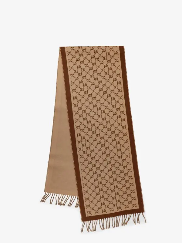 Gucci Wool Scarf With Gg Motif - Beige