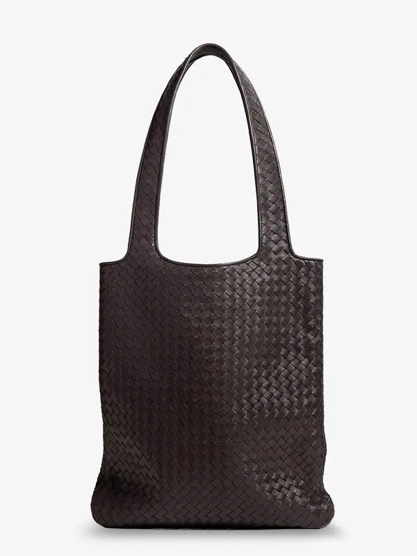 Bottega Veneta Veneto Leather Shoulder Bag With Intrecciato Motif - Brown