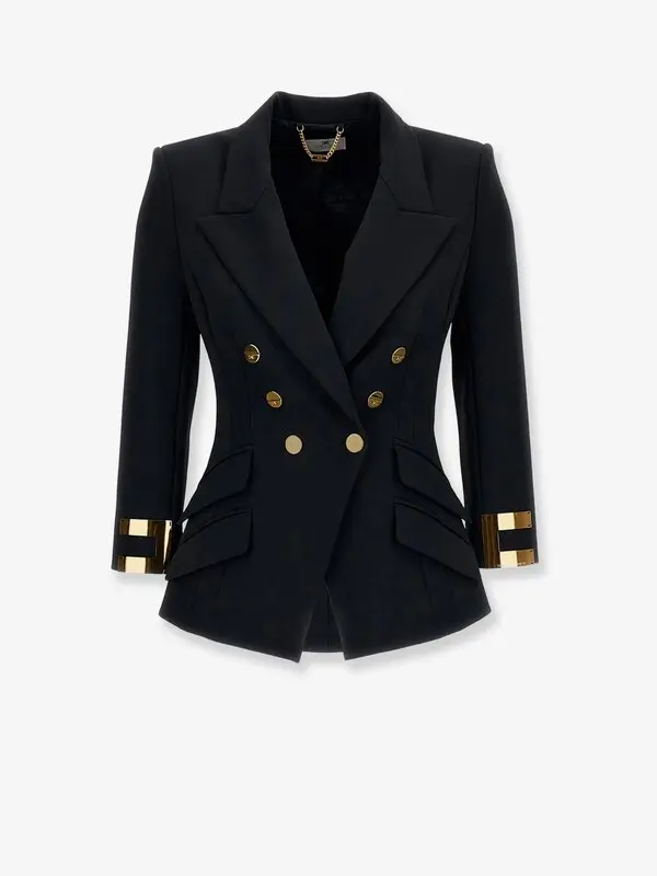 Elisabetta Franchi Double-breasted Blazer With Monogram Gold Metal Details - Black