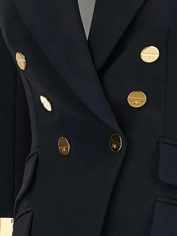 Elisabetta Franchi Double-breasted Blazer With Monogram Gold Metal Details