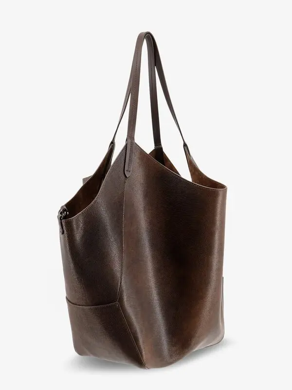 Brunello Cucinelli Leather Shopping Bag With Side Monili Detail - Brown
