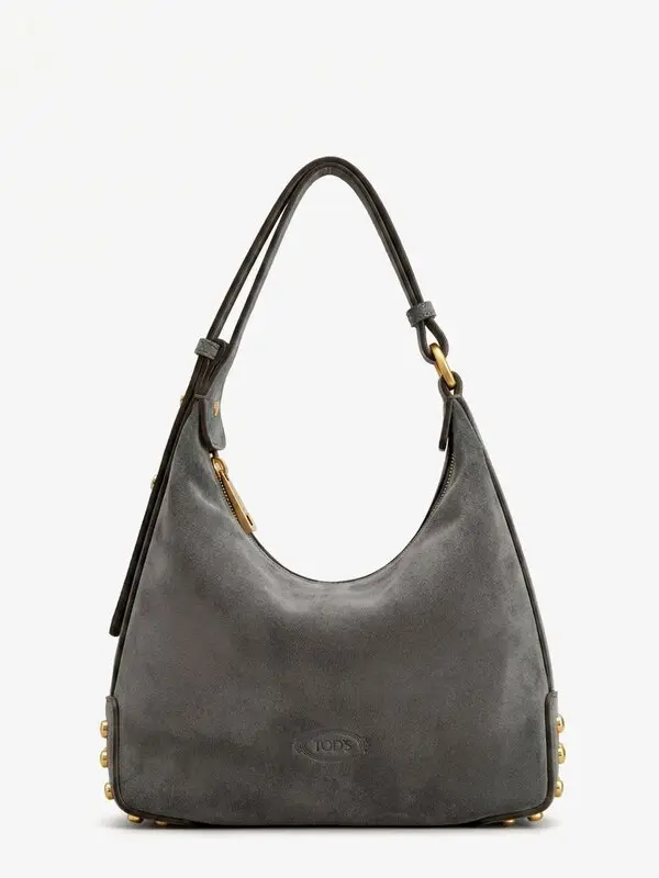 TOD'S Mini Bag Metal Dots Suede Shoulder Bag - Grey