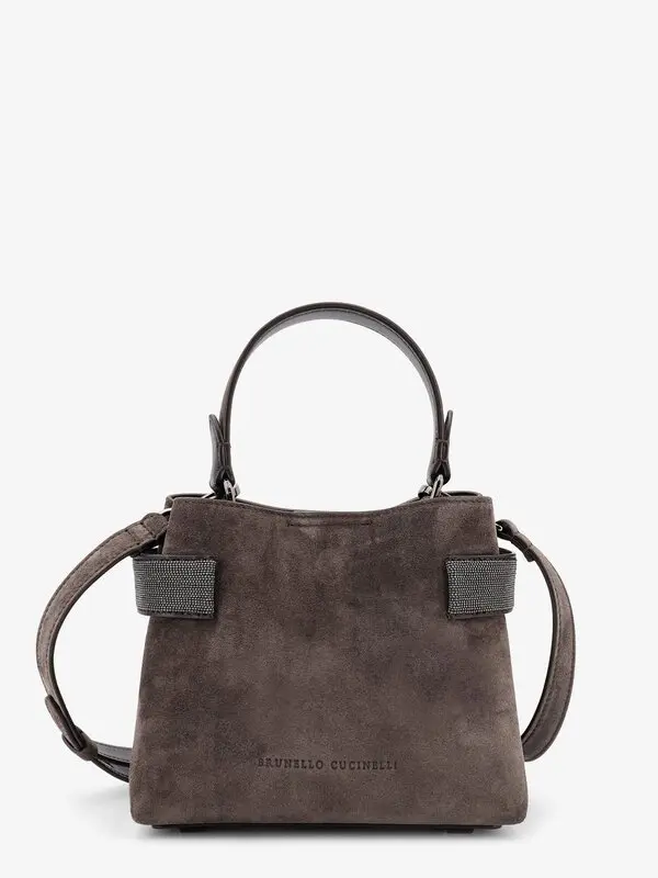 Brunello Cucinelli Suede Crossbody Bag With Monili Detail - Grey