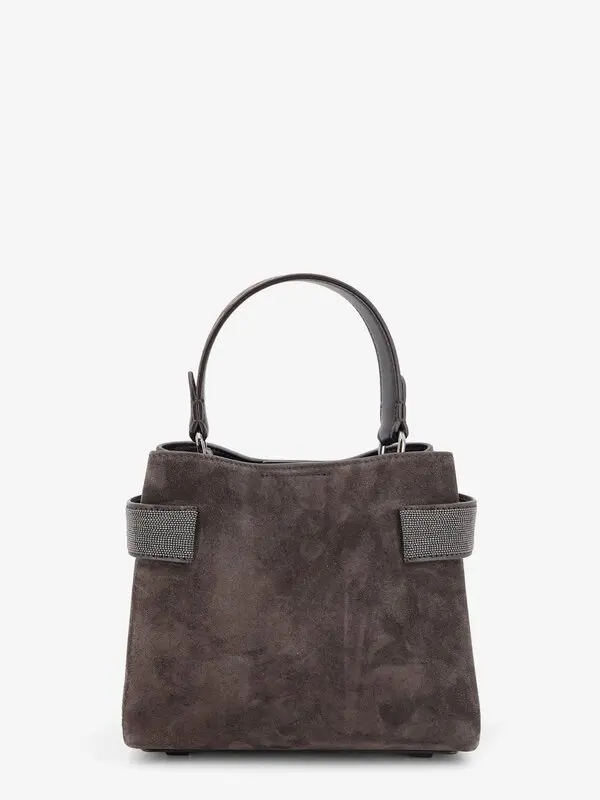 Brunello Cucinelli Suede Crossbody Bag With Monili Detail - Grey