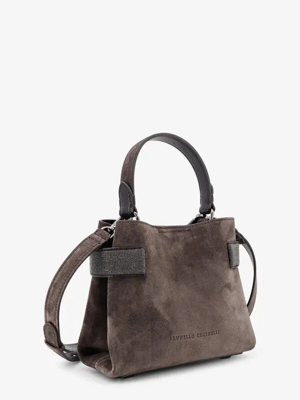 Brunello Cucinelli Suede Crossbody Bag With Monili Detail - Grey