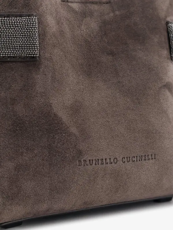 Brunello Cucinelli Suede Crossbody Bag With Monili Detail - Grey