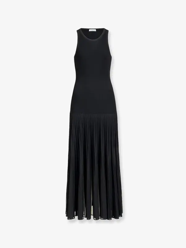 Alaïa Long Pleated Viscose Blend Maxi Dress - Black
