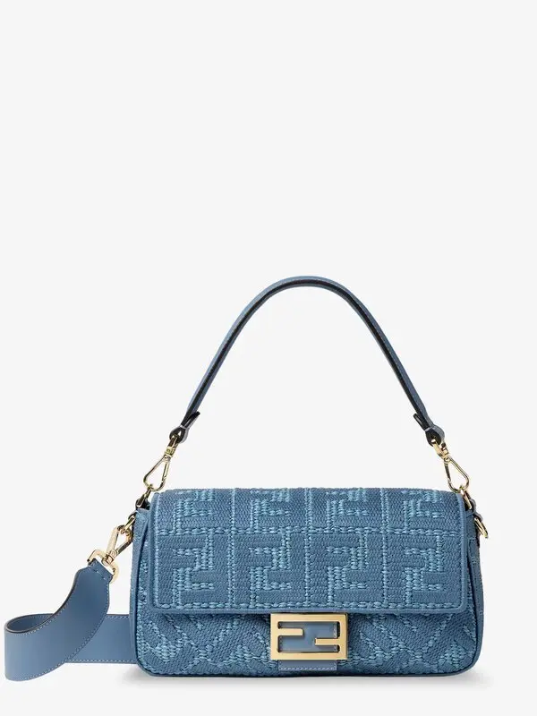 Fendi Baguette® Handbag In Raffia With All-over Ff Embroidery