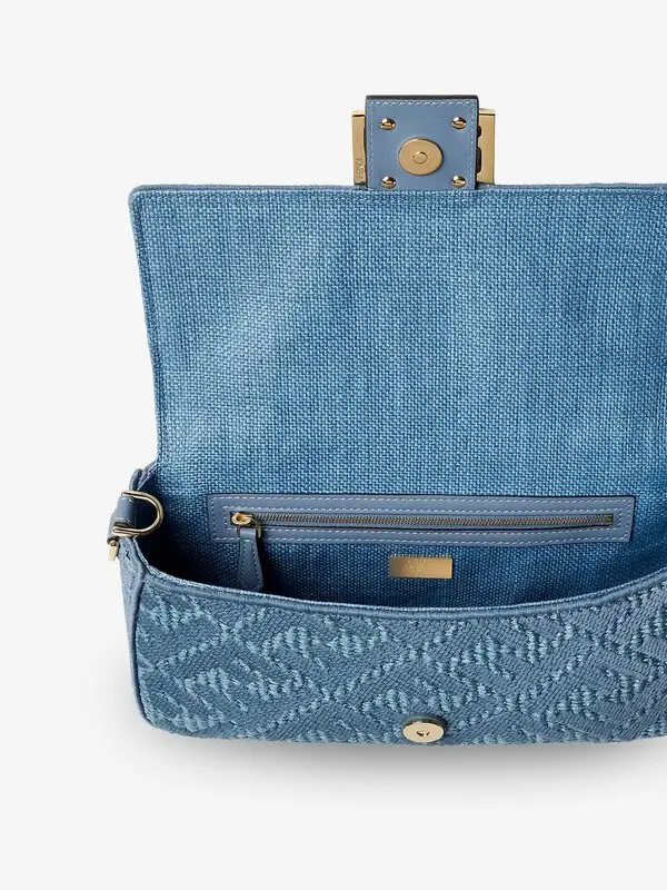 Fendi Baguette® Handbag In Raffia With All-over Ff Embroidery