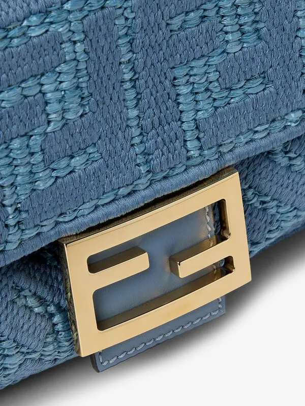 Fendi Baguette® Handbag In Raffia With All-over Ff Embroidery