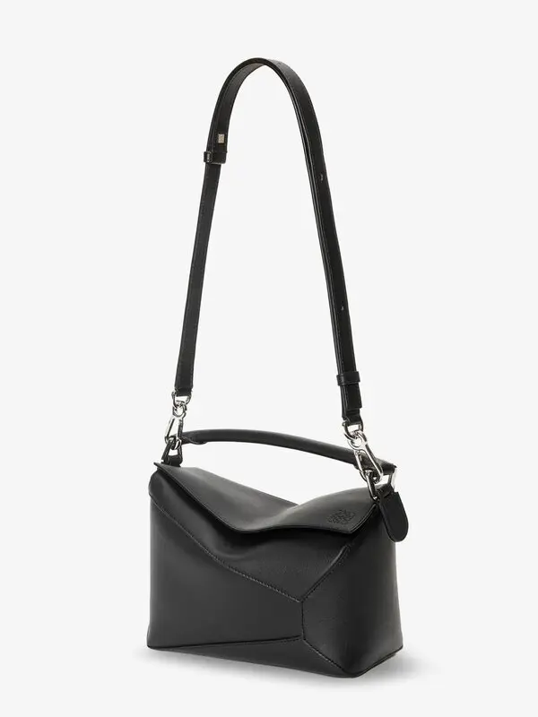 Loewe Puzzle Edge Leather Handbag With Engraved Anagram Logo - Black