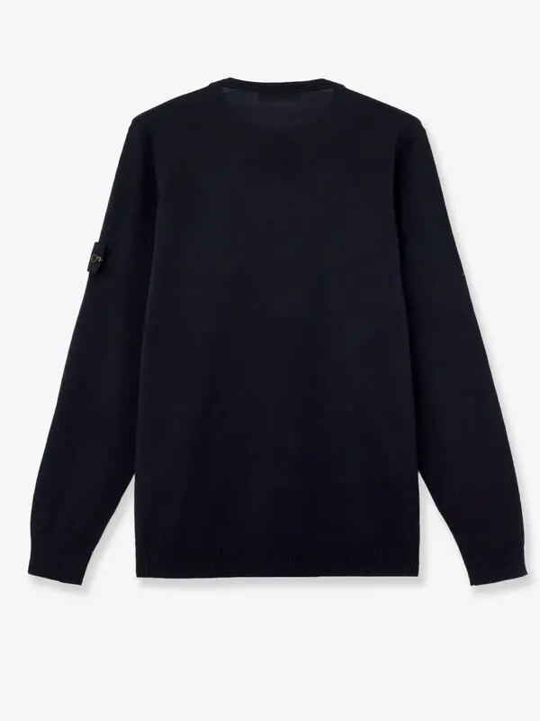 Stone Island Crew Neck Wool Sweater With Side Logo Patch - Blue
