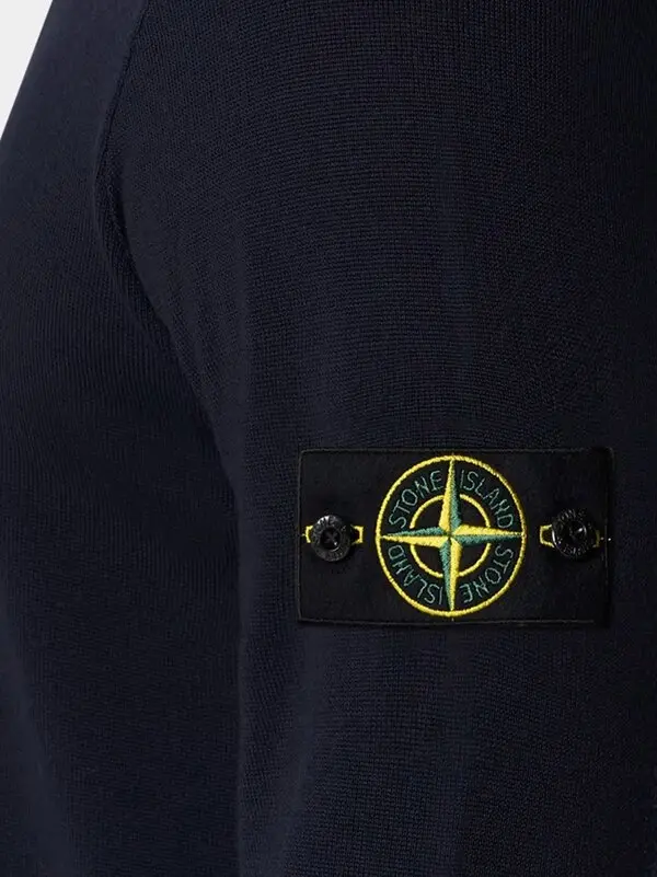 Stone Island Crew Neck Wool Sweater With Side Logo Patch - Blue
