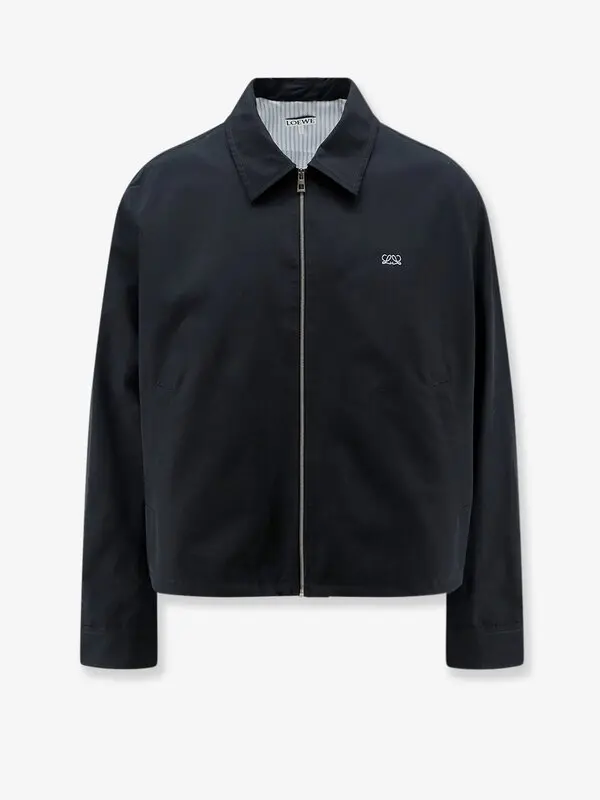 Loewe Cotton Blend Jacket With Logo Embroidery - Black