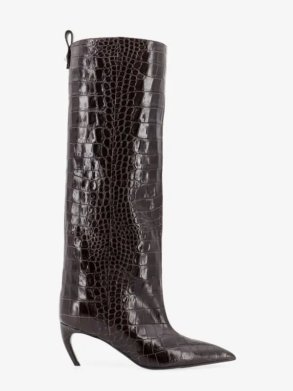 Attico Lea Boots In Leather With Crocodile Print - Brown