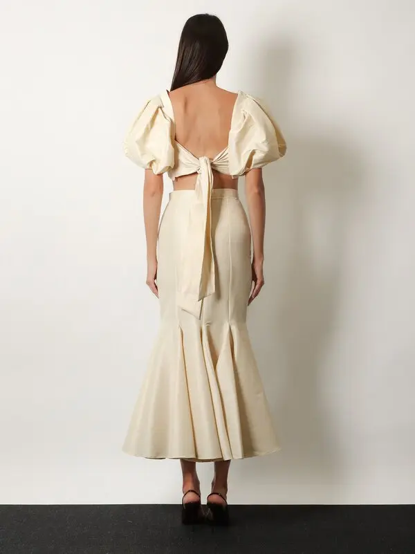 ACTUALEE Cropped Shantung Effect Fabric Top