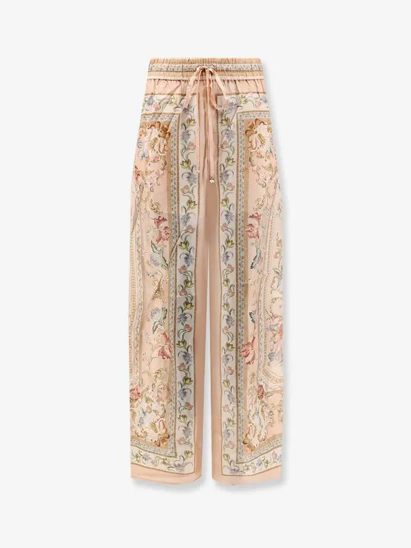 Zimmermann Roselight Silk Trousers With Pink Tapestry Floral Print - Multicolor