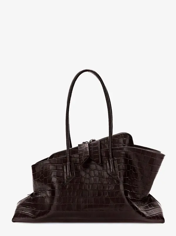 Attico La Passeggiata Medium Croc-effect Leather Shoulder Bag - Brown