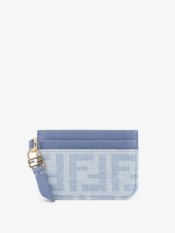 Fendi Denim Baguette Card Holder With Ff Motif - Blue