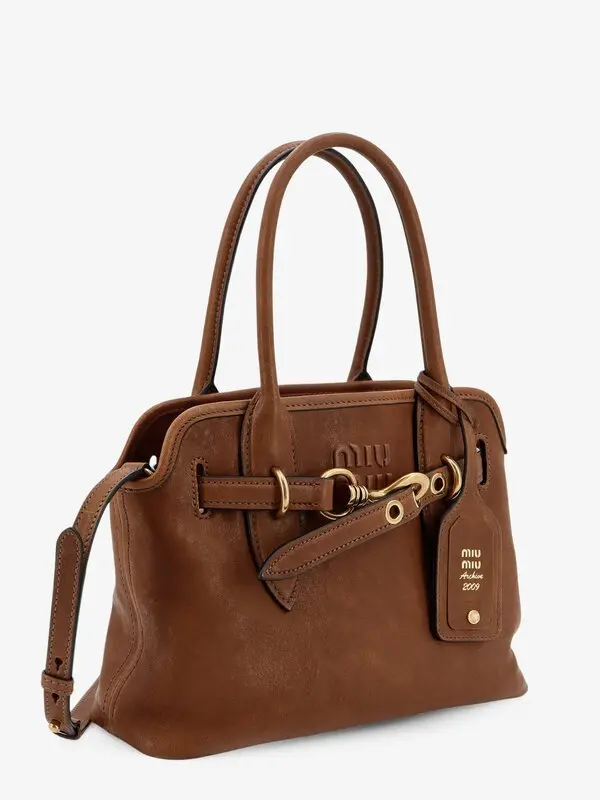 Miu Miu Aventure Leather Handbag With Embossed Lettering Logo