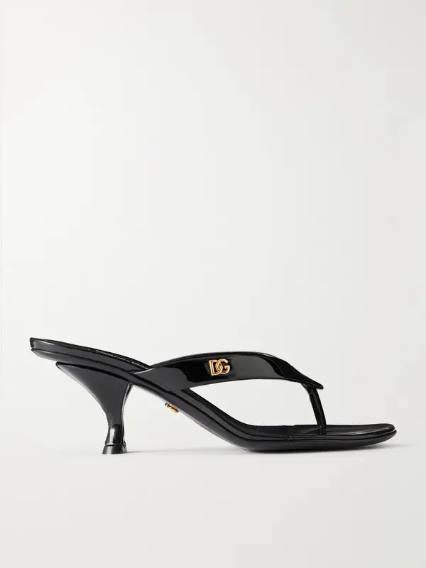 Dolce & Gabbana Logo-detailed Patent-leather Thong Sandals - Black