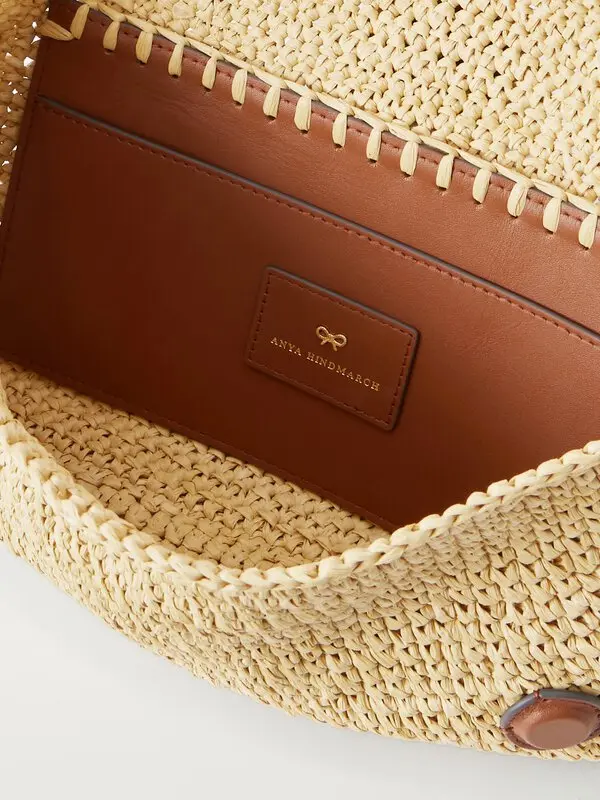 ANYA HINDMARCH Bow Leather-trimmed Raffia Clutch