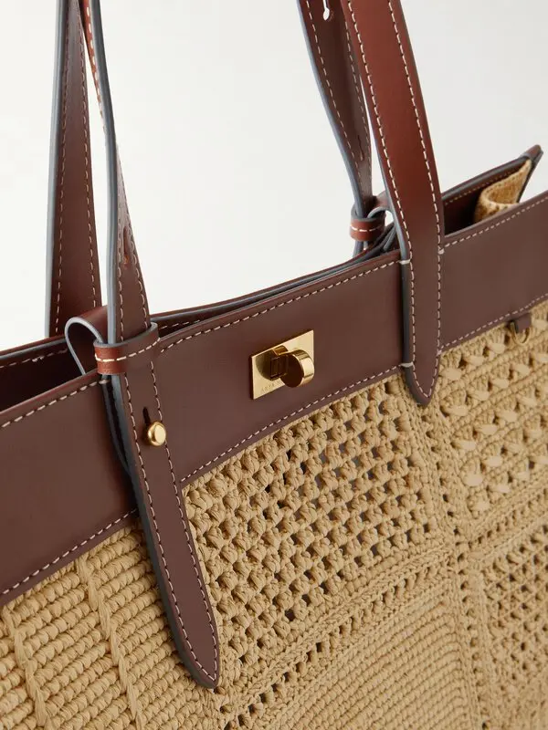 ANYA HINDMARCH Mortimer Leather-trimmed Woven Raffia Tote