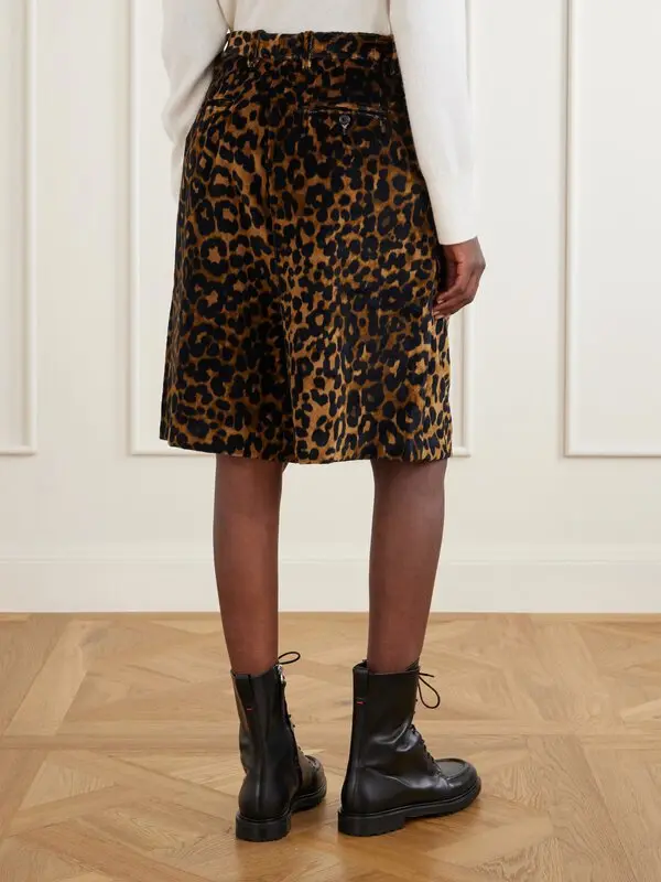 R13 Jumbo Pleated Leopard-print Cotton-velvet Shorts