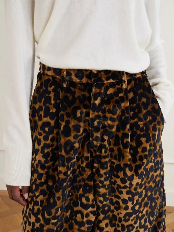 R13 Jumbo Pleated Leopard-print Cotton-velvet Shorts