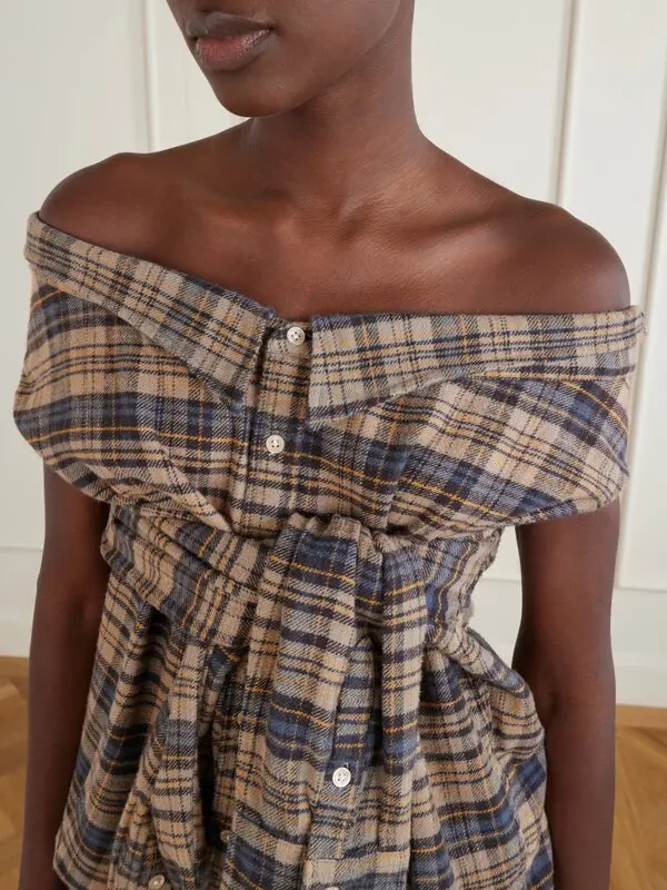 R13 Checked Cotton-flannel Blouse