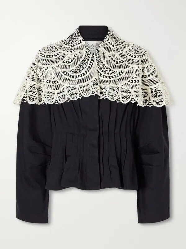 Sea Alina Crocheted Pleated Cotton Jacket - Black