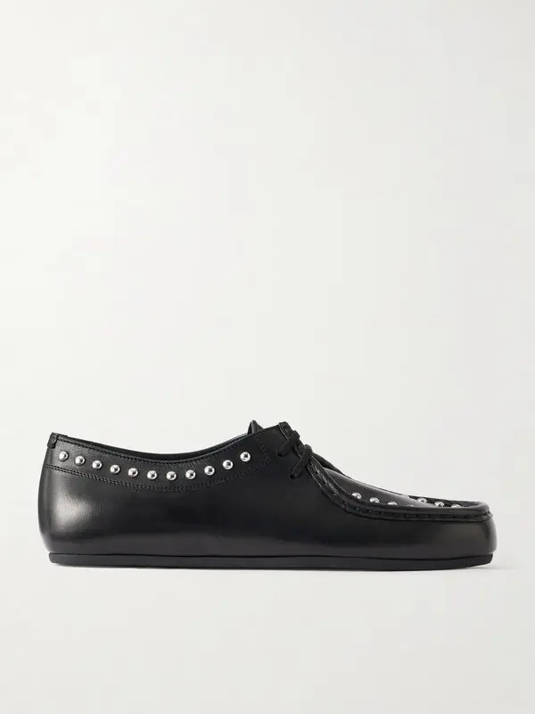JIL SANDER Hood Studded Leather Loafers - Black