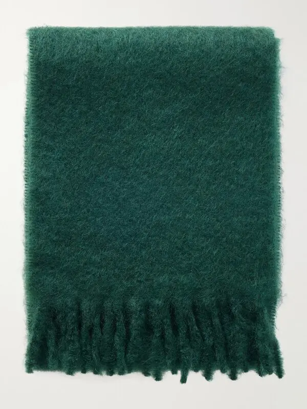 THE ROW Creana Fringed Mohair And Wool-blend Scarf - Green