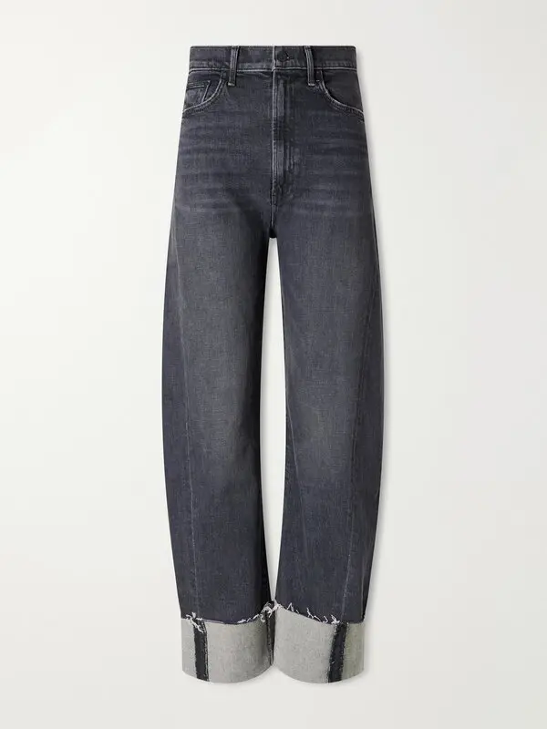 MOTHER The Half Pipe Ankle Cuff Fray High-rise Barrel-leg Jeans - Black