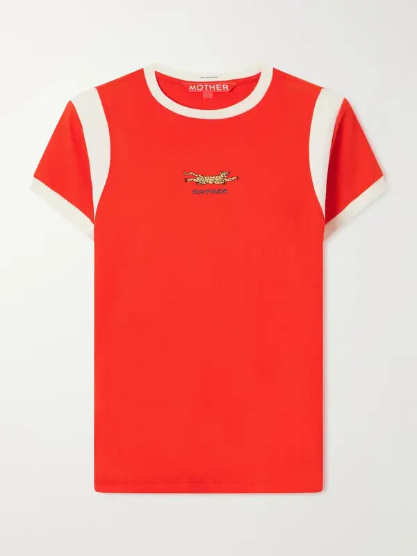 MOTHER The Boxy Goodie Paneled Embroidered Cotton-jersey T-shirt - Red